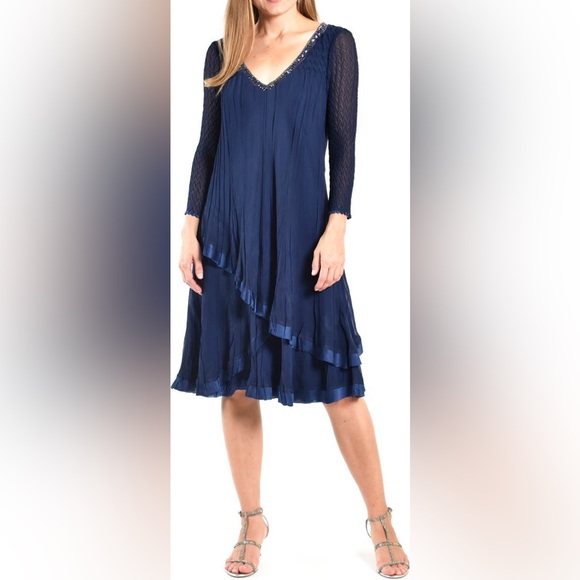 Komarov | Dresses | Nwot Komarov Beaded Long Sleeve Cocktail Dress In ...